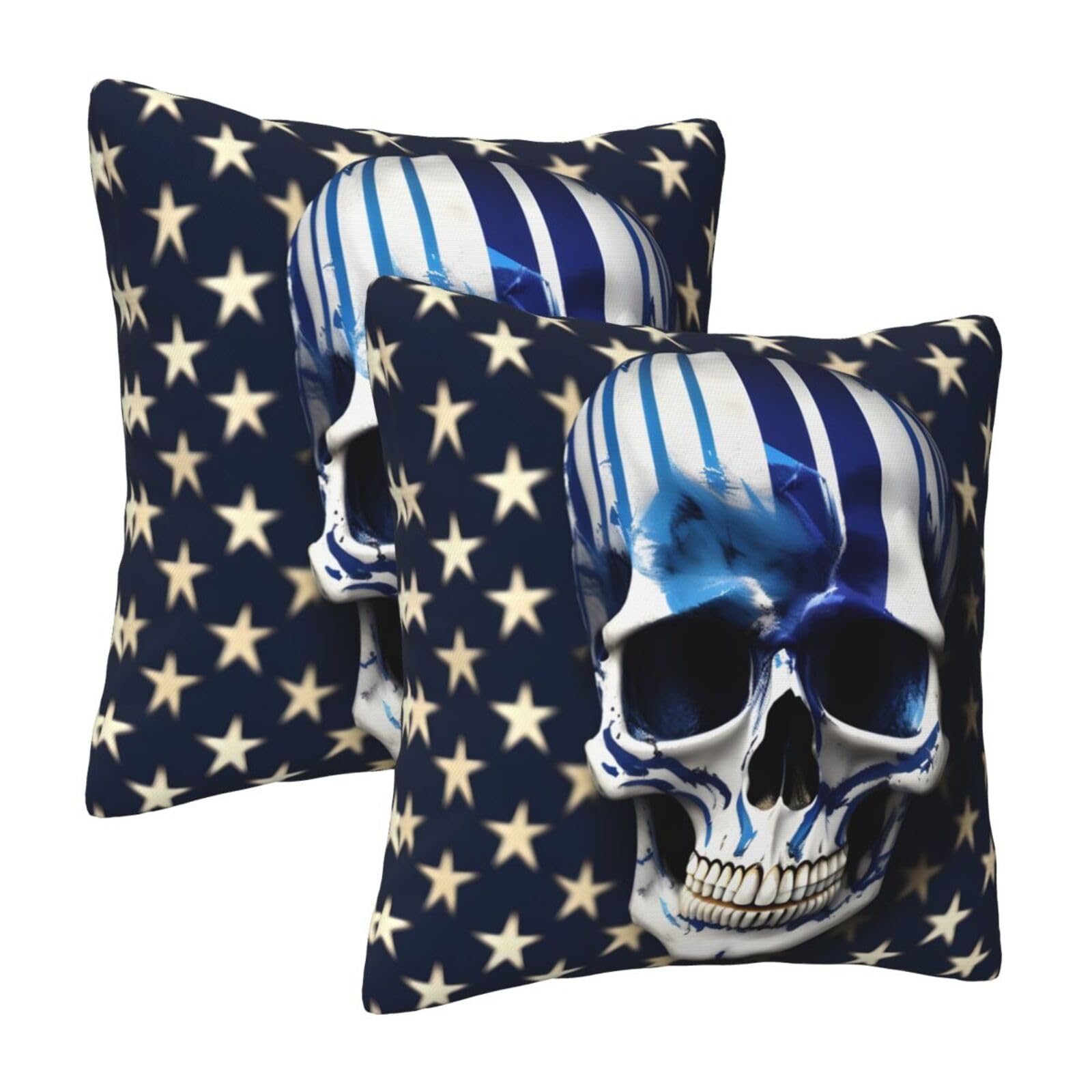 Blue Stripe Stars Skull Square Throw Pillow Covers - Set of 2 Pillow Covers Home Decor for Couch,Bed,Sofa,Bedroom,Car