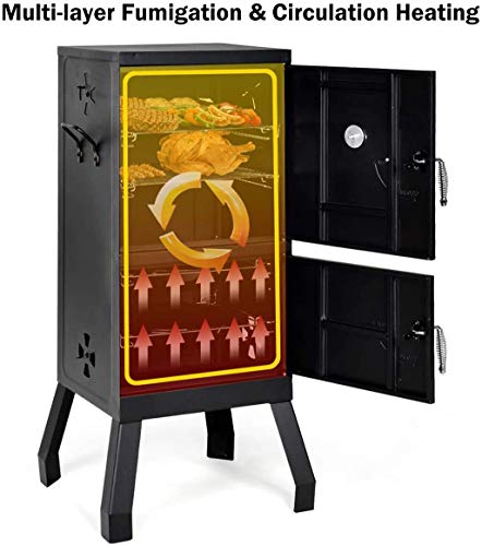 Moccha Smoked Carbon Oven, Vertical Charcoal Smoker, Outdoors Charcoal Barbeque, Iron Structure, Two Layers Design, with Two Chrome-Plated Nets, Two Charcoal Pots, Suitable for Lawn Picnic, Black