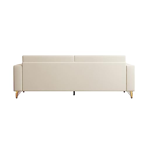 Tomkate 85.63" Modern Sofas for Living Room, Velvet Chesterfield Sofa with Two Lumbar Pillows and Gold Metal Legs, Luxury 3 Seater Sofa Couches for Living Room, Bedroom (Beige)