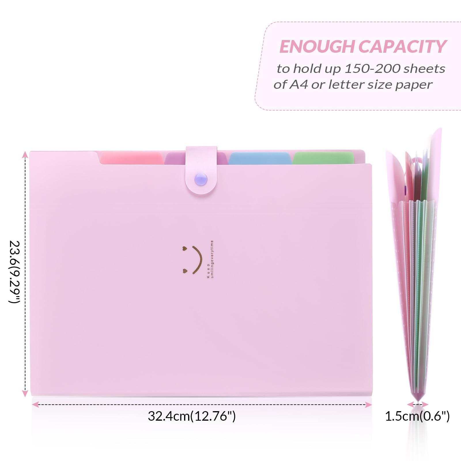 SKYDUE Expanding File Folder with 5 Pockets, Cute Accordion File Organizer, Letter Size Filing Folder, Portable Paper Receipt Organizer, School Office Supplies Purple