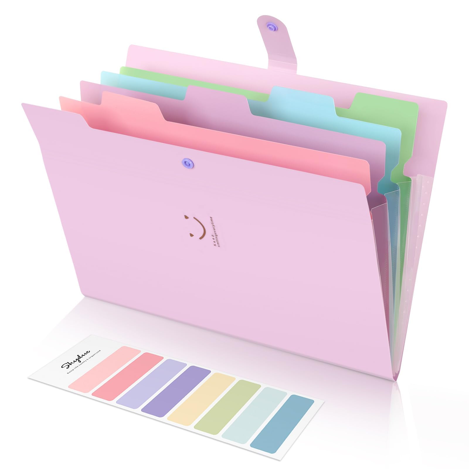 SKYDUE Expanding File Folder with 5 Pockets, Cute Accordion File Organizer, Letter Size Filing Folder, Portable Paper Receipt Organizer, School Office Supplies Purple