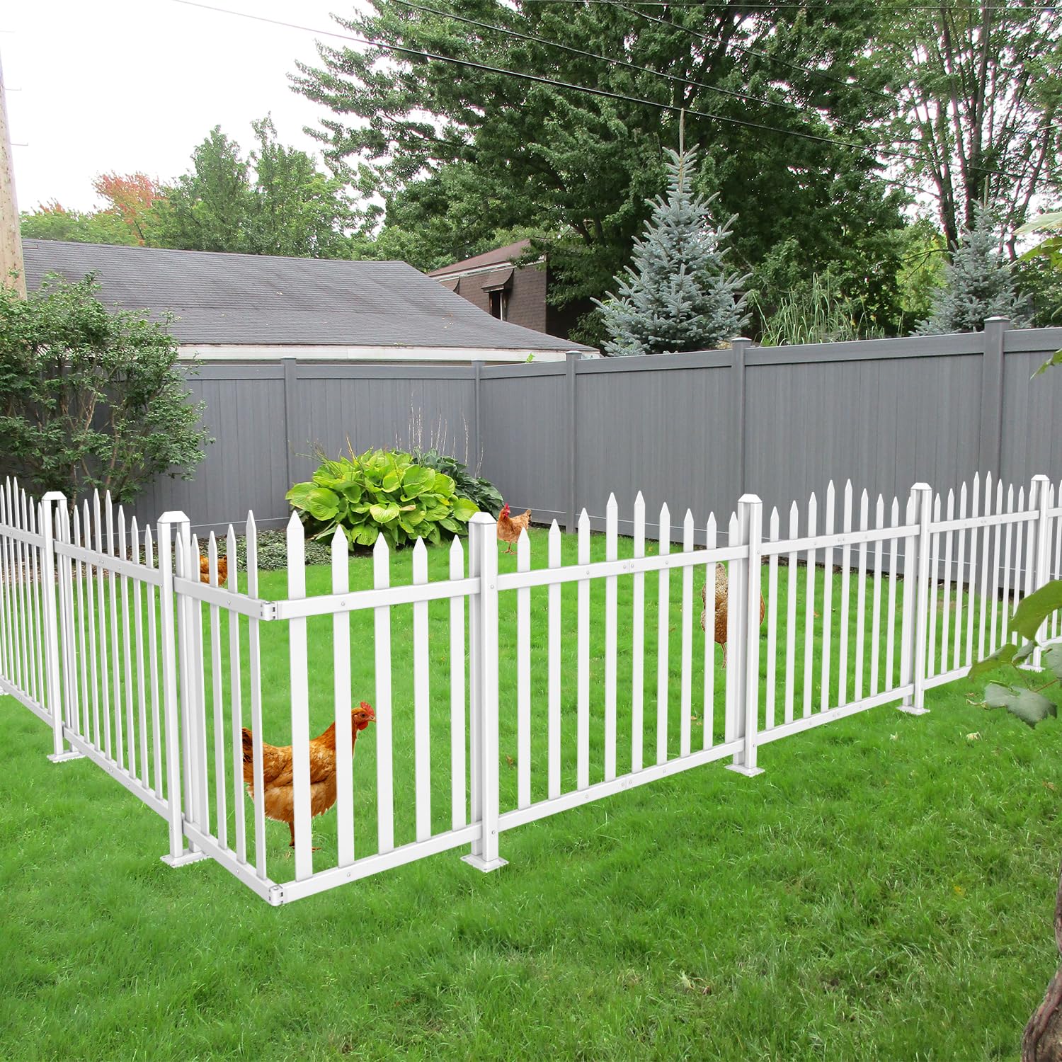 Coarbor 1 Set 84"x36" Vinyl Picket Fence Panel White PVC Garden Decorative Fence for Yard Border Outdoor Patio Pet Barrier Temporary Small Dog Fence(20 Pickets, Scallop)