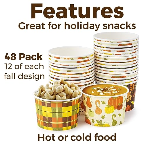 ROYAL BLUEBONNET Disposable Fall Bowls β 48 8oz Fall Themed Bowls for Thanksgiving Soup Bowls, Paper Bowls for Chili, Halloween Snack Cups, Pumpkin Soup Bowls, Fall Party Supplies, Fall Dessert Bowls