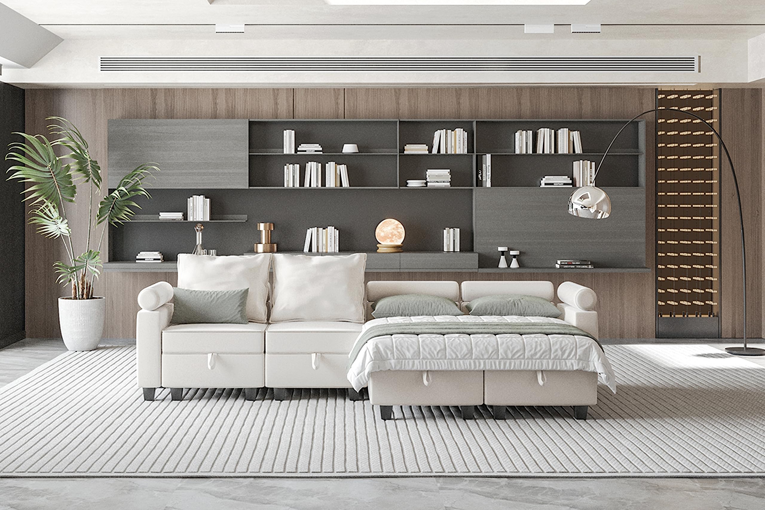 Tbfit Modular Sectional Sofa with Storage Ottoman, Convertible Oversized U Shaped Couch with Reversible Chaises, Sleeper Sofa with Adjustable Arm for Living Room, Beige
