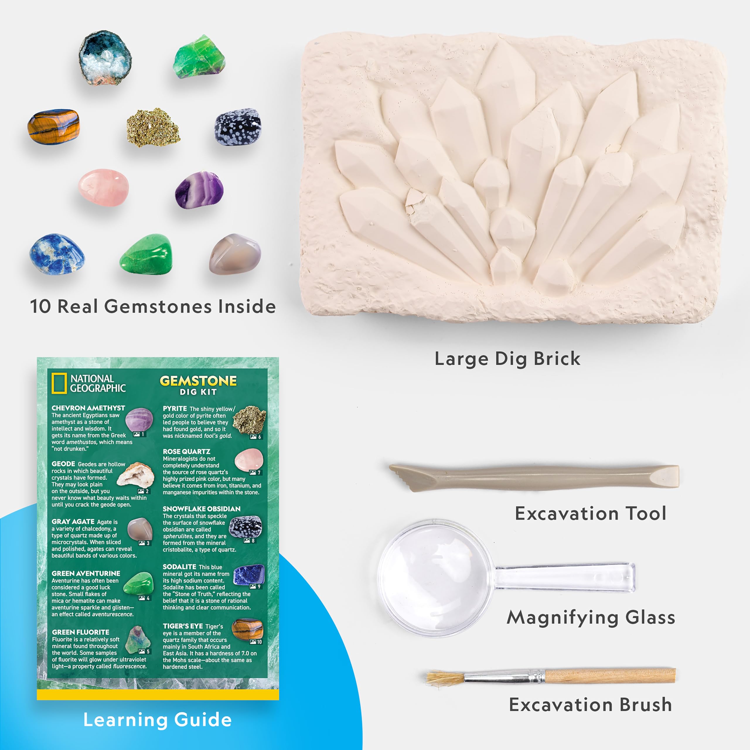 NATIONAL GEOGRAPHIC Gemstone Dig Kit β Dig Up 10 Real Gemstones and Crystals, Science Kit for Kids, Gem Digging Kit, Gift for Girls and Boys, Mining Kit, Rock Collection