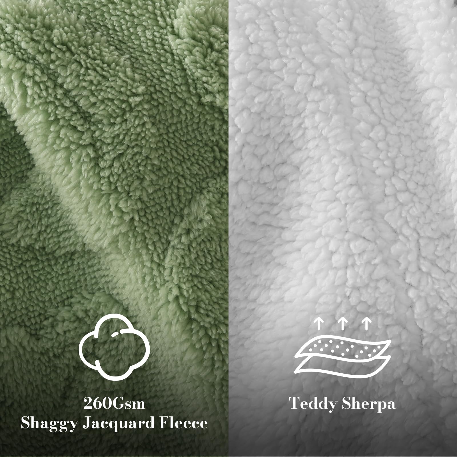 Amélie Home Sherpa Throw Blanket for Couch, Damask 3D Jacquard Pattern and Soft Teddy Sherpa Reverse, Decorative Fleece Thick Warm Blanket for Sofa Bed (Sage Green, 50 x 60'')