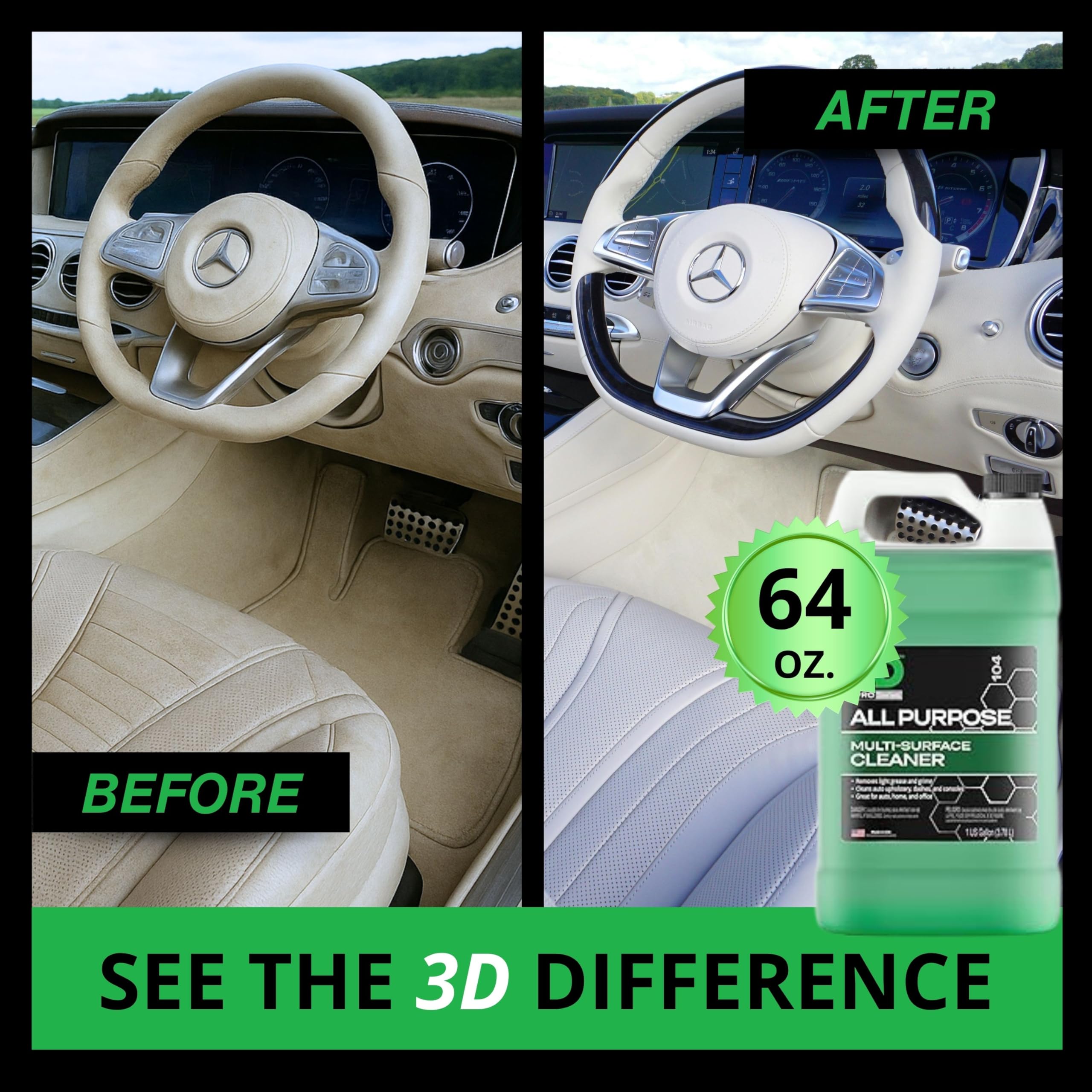 3D All Purpose Cleaner for Car, Home & Office Use - Multi Surface Cleaner Refill 1 Gallon