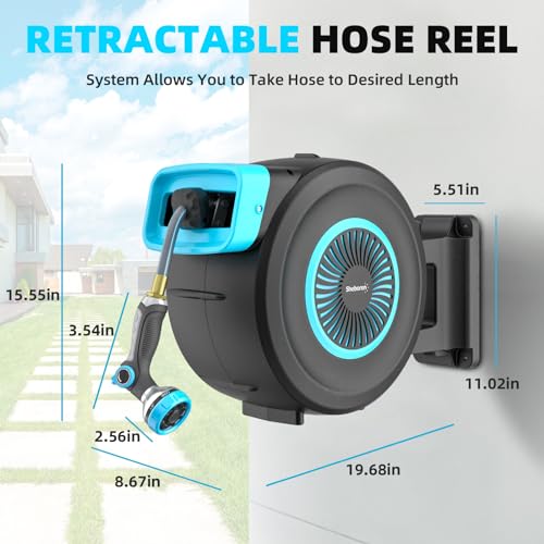 1/2"*100+5ft Garden Hose Reel Sheboren Automatic Retractable Hose Reel with Any Length Lock Wall Mount Watering Hose Reel 180°Swivel Bracket