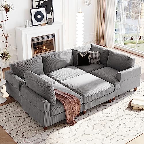 ERYE Oversized Modular Sectional Sofa Couch with Movable Ottoman Can be Freely Combined into Sofabed,L-Shaped & U-Shaped,Low Back Corner Sectional&Couch for Home Apartment Living Room