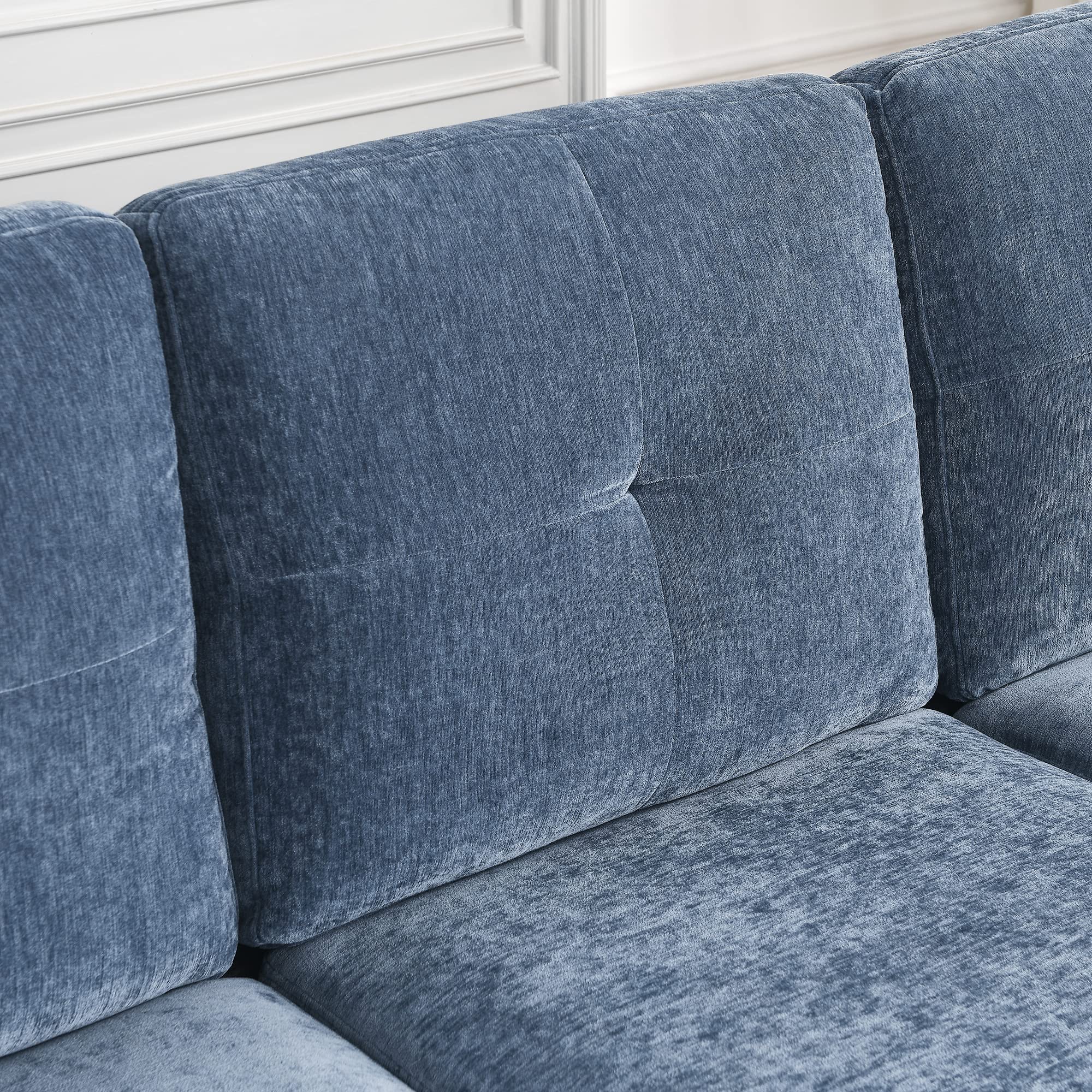 LCH 80” Convertible Sectional Couch, Practical 3 Seats L-Shape Sofa with Removable Cushions and Pocket, Rubber Wood Legs, Suitable for Apartment,Living Room and Office,Navy Chenille