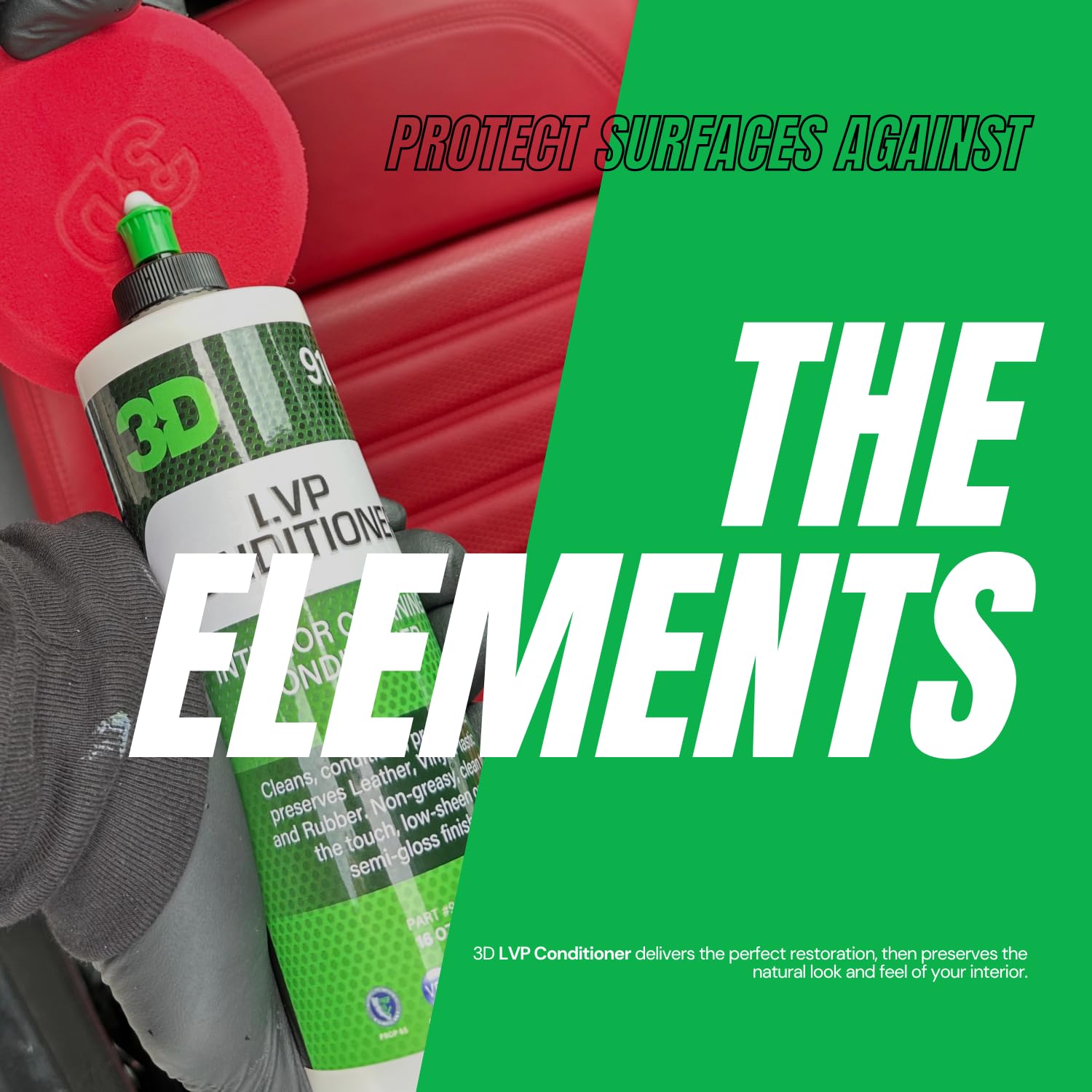 3D Leather, Vinyl & Plastic Conditioner - Restores, Conditions & Protects for Extended Life & Appearance - Great for Seats, Steering Wheels, Door Panels - Car, Office, Home Use 16oz.