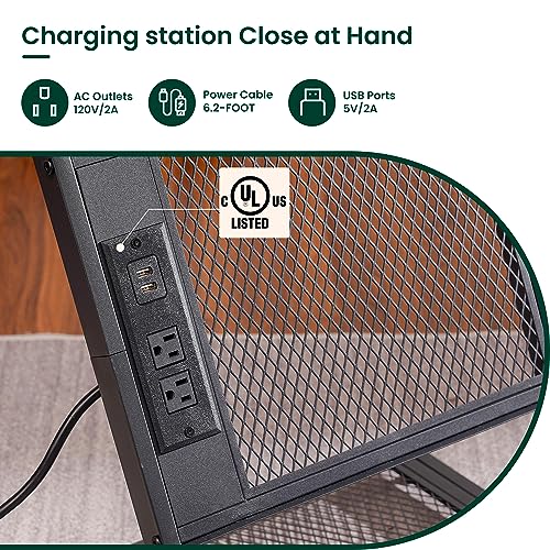 Yifeel End Table Set of 2 with Charging Station, Side Table with Storage Shelf, Bedside Table, Nightstand for Small Spaces, Living Room, Bedroom, Rustic Brown and Black JET002CSR2