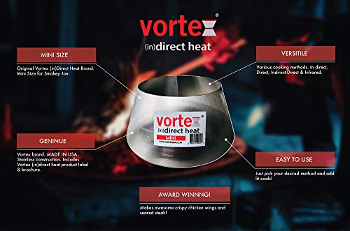 Mini BBQ Vortex™ (in) Direct Cooking Charcoal Grill Accessory Cone for BGE Kamado Jumbo Smokey Joe - Original - USA Made -Genuine Mini Size