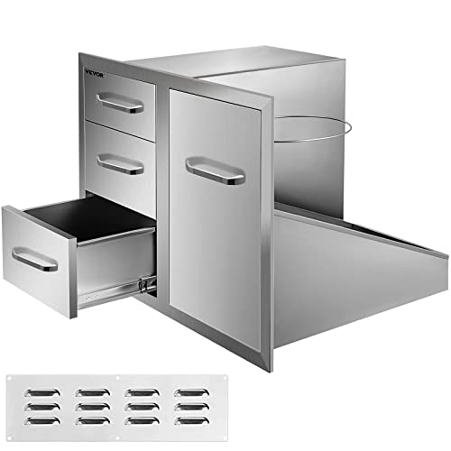 Mophorn Outdoor Kitchen Door Drawer Combo 29.5" W x 22.6" H x 21.7''D, Access Door/Triple Drawers with Propane Drawer and Adjustable Garbage Ring, Perfect for BBQ Island Patio Grill Station