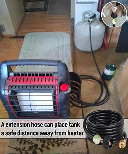 SHINESTAR 12 Feet Propane Hose Adapter with Gauge, Fit for Mr. Heater Buddy Heater, Blackstone Tabletop Griddle, Portable Propane Camping Stove and More, Connects to 5-40 lb Propane Tank