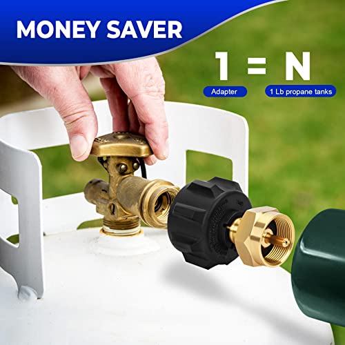 GasSaf Propane Refill Adapter 1 to 20 lb Cylinder Tank Coupler Universal for Type 1 QCC1 Propane Cylinder and One Pound Throwaway Disposable Bottle - Solid Brass(2 PCS