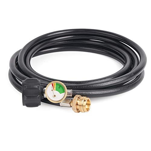 SHINESTAR 12 Feet Propane Hose Adapter with Gauge, Fit for Mr. Heater Buddy Heater, Blackstone Tabletop Griddle, Portable Propane Camping Stove and More, Connects to 5-40 lb Propane Tank