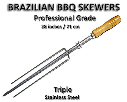 Triple Skewer - Set of 2 Brazilian Skewers for BBQ 28" - Professional Grade
