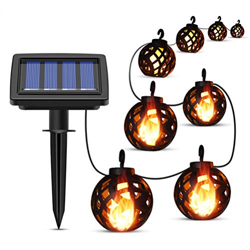 SLNFXC Solar String Lights LED Outdoor Waterproof Flickering Flame Hanging Solar Lantern Lamp with 8 Ball for Patio Garden Yard