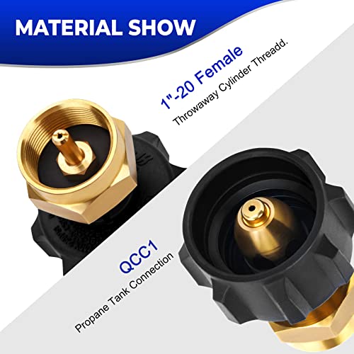 GasSaf Propane Refill Adapter 1 to 20 lb Cylinder Tank Coupler Universal for Type 1 QCC1 Propane Cylinder and One Pound Throwaway Disposable Bottle - Solid Brass(2 PCS