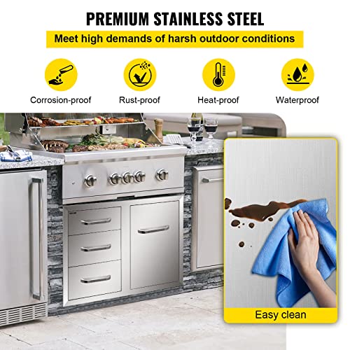 Mophorn Outdoor Kitchen Door Drawer Combo 29.5" W x 22.6" H x 21.7''D, Access Door/Triple Drawers with Propane Drawer and Adjustable Garbage Ring, Perfect for BBQ Island Patio Grill Station