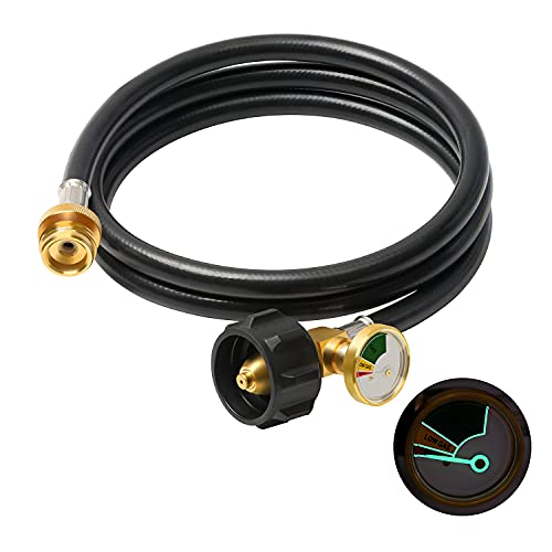 Generep 5 FT Propane Hose Adapter with Propane Tank Gauge for QCC1/Type1 Tank, Connects 1 LbPortable Appliance to 20 Lb Propane Tank for Propane Stove, Tabletop Grill andMore 1lb Portable Appliance