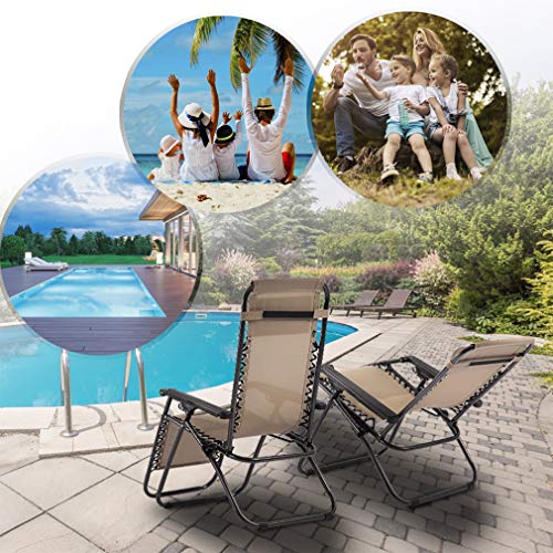 FDW Set of 2 Zero Gravity Chairs Lounge Patio Chairs Outdoor Yard Beach (Tan)