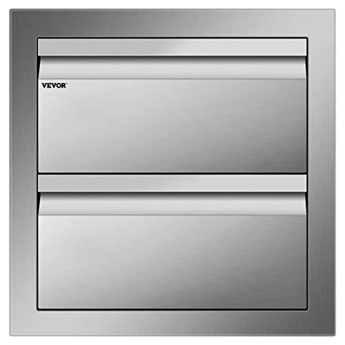 VBENLEM 14W x 14.5H x 23D Inch Flush Mount Stainless Steel Double Drawers with Recessed Handles for Outdoor Kitchens or BBQ Island