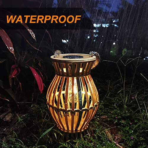 11.8” Solar Table Lamp Lantern Outdoor - Rustic Large Rattan Woven Lantern Light with Edison Bulb, Solar-Powered Warm Light, Great Decor for Garden, Patio, Desk