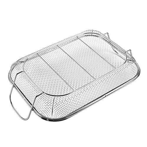 WUWEOT Grill Basket, Vegetable Barbecue Basket, 15" x 11" Stainless Steel Square Wire Mesh Grilling Basket Roasting Pan with Two Handles for Vegetables, Chicken, Meats and Fish