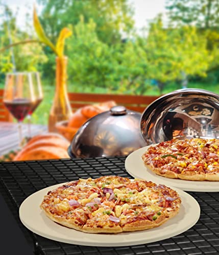 Concord Pizza Stone (2 Pack) with Cordierite Heatwell Technology. Pizza and Bread Baking, Grilling Stone. Durable and Safe (15" Round)