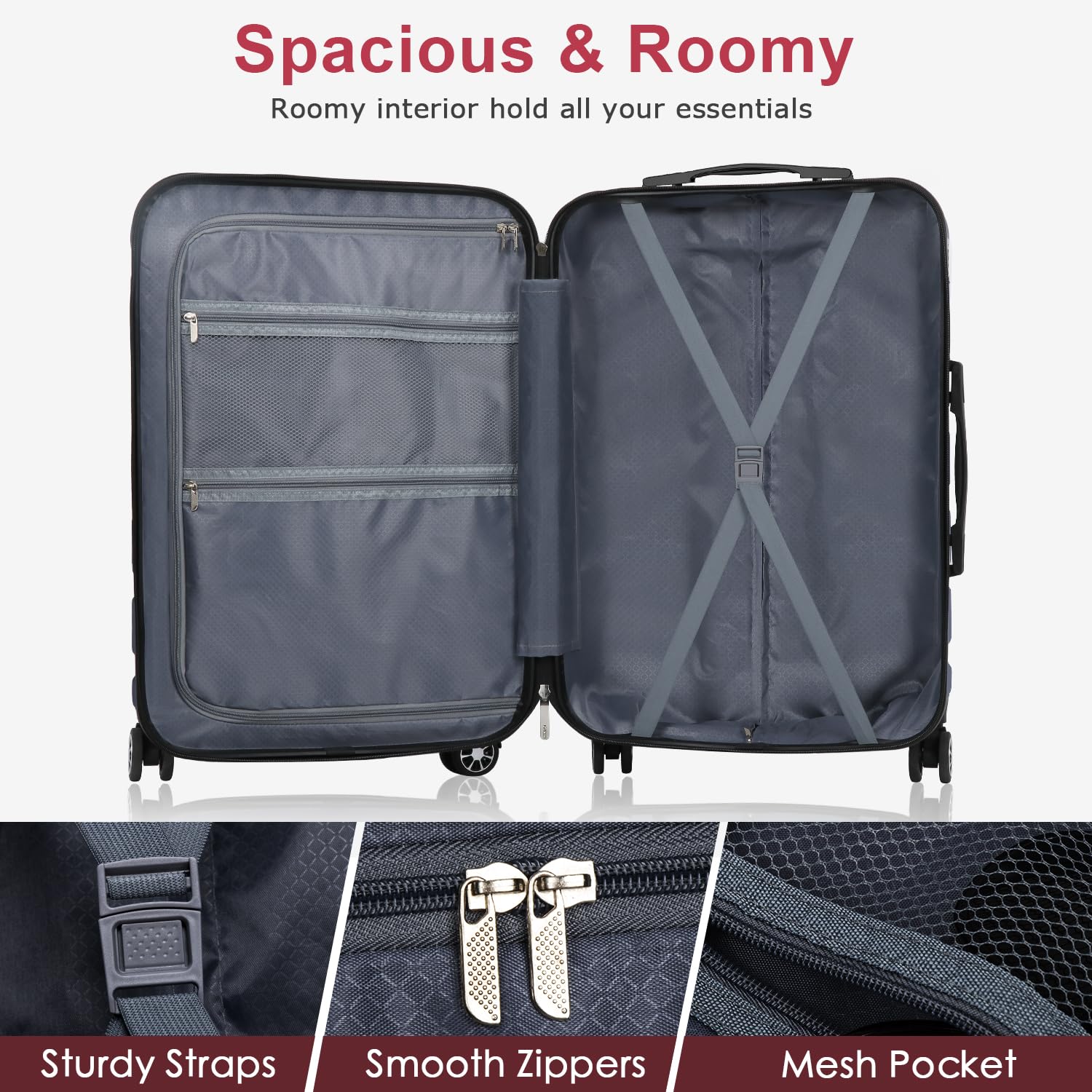 YEMENREN Luggage Sets Hardside Lightweight Suitcase with Spinner Wheels TSA Lock, 3-Piece Set (20/24/28), Red
