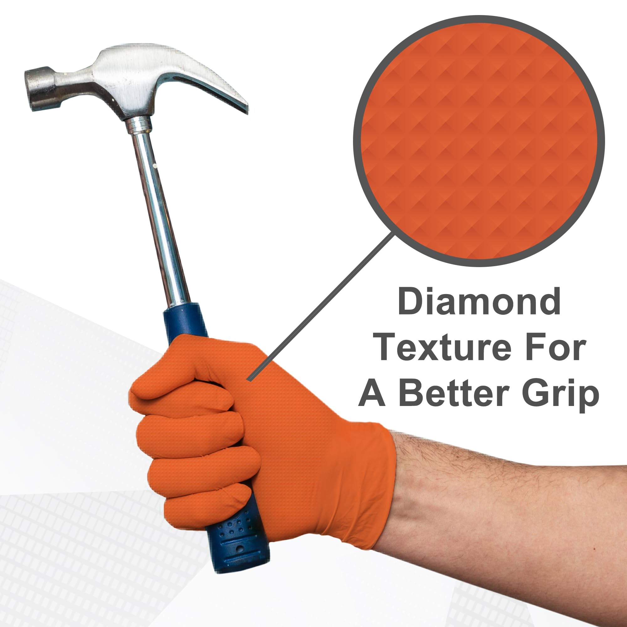 WECARE Orange 8 Mil Nitrile Gloves Medium 50 Pack - Heavy Duty Mechanic Gloves, with Diamond Grip - Powder and Latex Free Disposable Gloves