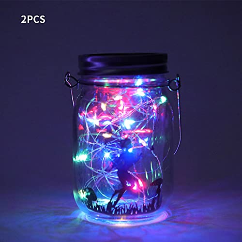 GEZICHTA 2 pcs Solar Fairy Lantern Lights,Hanging Glass Mason Jar Lights LED Lights(Colorful Transparent), free size