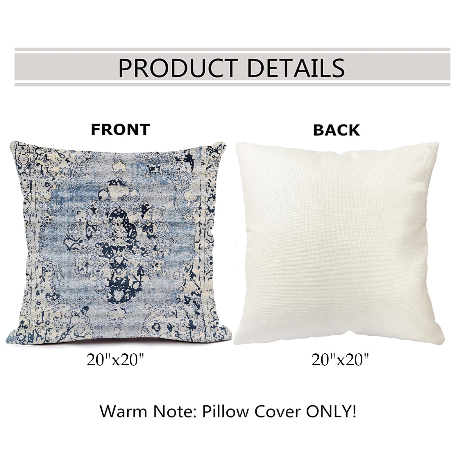 Snycler Antique Kirman Rug Print Pillow Case Square Pillowcase Soft Throw Pillow Cover 20"X 20" Home Decor for Living Room Couch Sofa Car Cushion Cover