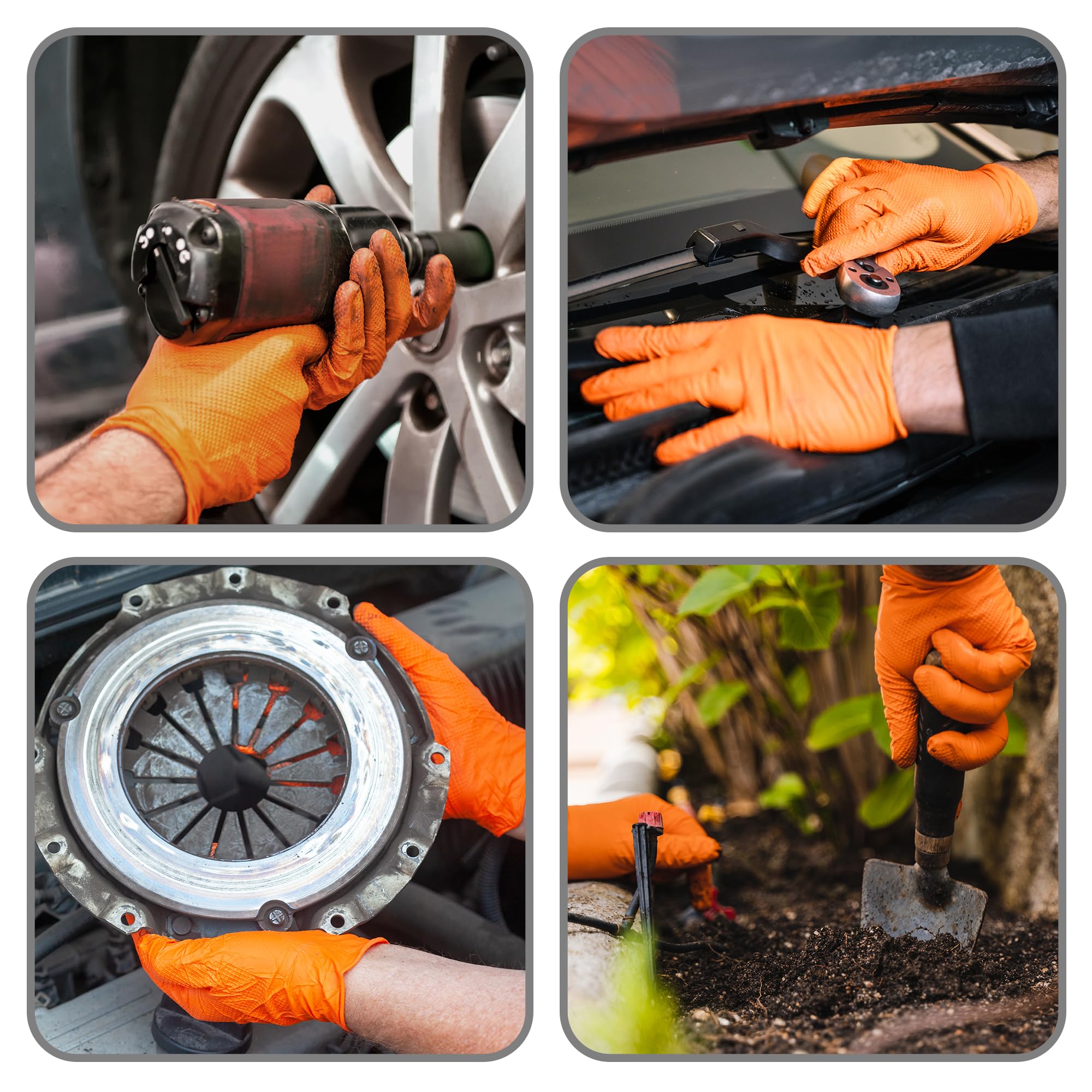 WECARE Orange 8 Mil Nitrile Gloves Medium 50 Pack - Heavy Duty Mechanic Gloves, with Diamond Grip - Powder and Latex Free Disposable Gloves