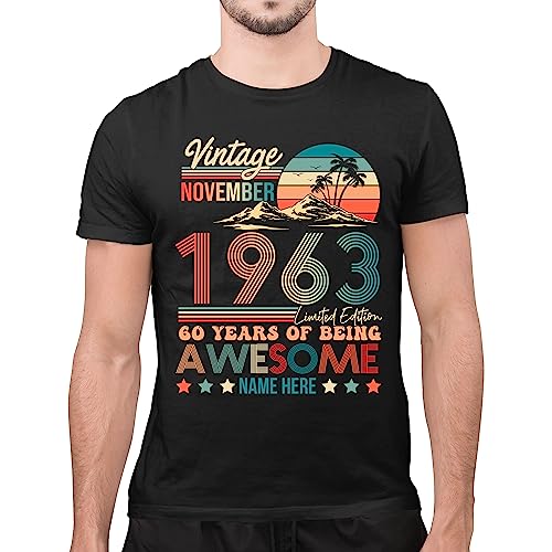 60th Birthday Gifts for Men Women Personalized Shirt Vintage Born in November 1963 Limited Edition 60 Years of Being Awesome T Shirt Retro Bday Party Decorations Short Sleeve Graphic Tees Top