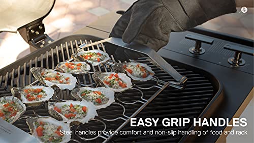 Everdure Grilling Oyster Rack: Brushed Stainless Steel, Easy Grip Handles, Fits 20 Oysters, Premium BBQ Tray for Grilling Appetizers, Shrimp, Scallops, Mushrooms, Peppers, and More, Silver