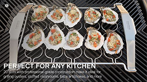 Everdure Grilling Oyster Rack: Brushed Stainless Steel, Easy Grip Handles, Fits 20 Oysters, Premium BBQ Tray for Grilling Appetizers, Shrimp, Scallops, Mushrooms, Peppers, and More, Silver