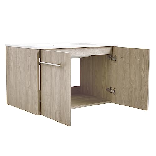 30 Inch Wall Mounted Bathroom Vanity Sink Combo, Modern Bathroom Vanity Set with Gel Sink Top, 2 Door Storage Cabinet with Handle, Hanging Bathroom Vanity w/Sink