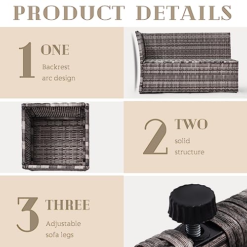 JETEAGO 7 Piece Patio Furniture Set Wicker Conversation Set Outdoor Garden Sectional Rattan Sofa with Dining Table,Ottoman for Yard Poolside, Beige