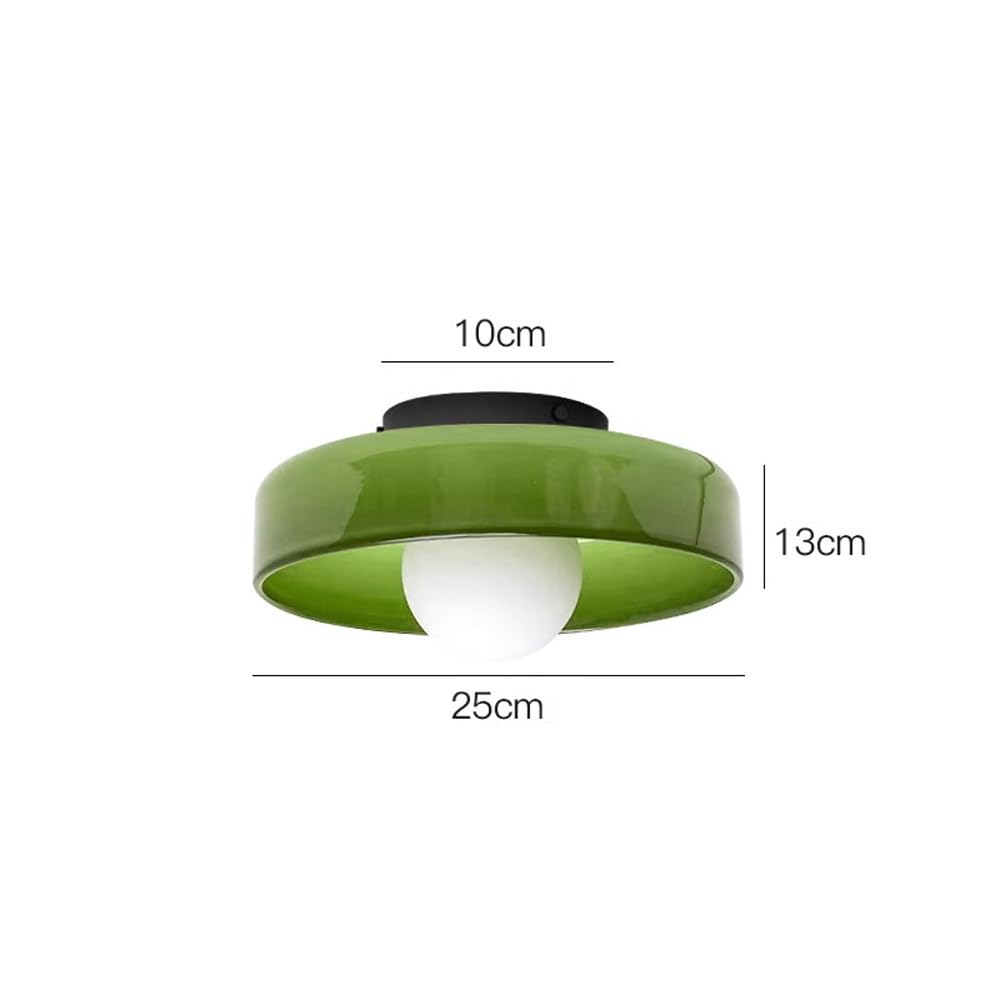 ACLBLK Mid Century Orange Glass Semi Flush Mount Ceiling Light with Milk Globe Nordic Modern Green Hallway Lighting Fixtures Round Bedside Wall Mount Lamp for Bedroom Cloakroom Stairway