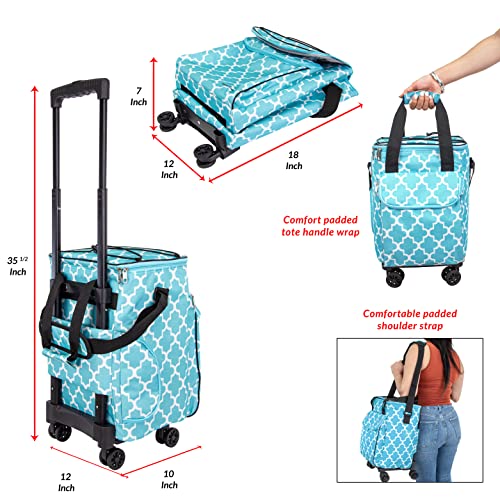 dbest products Ultra Compact Cooler Smart Cart 360 Insulated Collapsible Rolling Tailgate BBQ Beach, Moroccan Tile