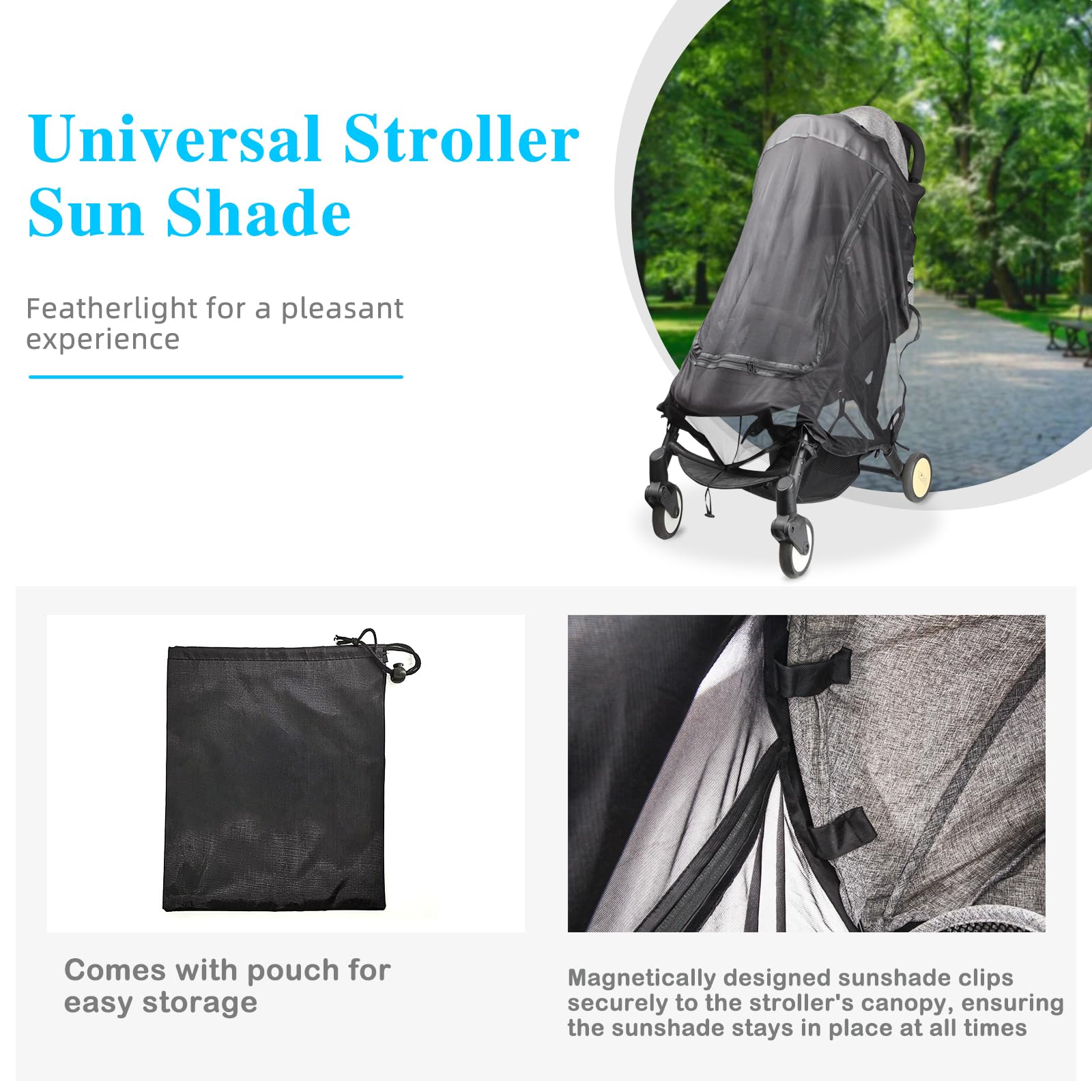 Stroller Sun Shade (Universal) - UV Protection - Breathable - Sun Protection for Strollers - Large Stroller Shade (Transparent) - Accessories for Strollers