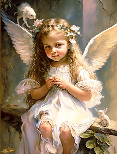 Snuqevc Cute Angel Girl Diamond Painting Kits, Adult 5D Diamond Painting, Colorful Rhinestone Diamond Art Kits for Beginners, Perfect Family Wall Decor Gift (16x20inch)