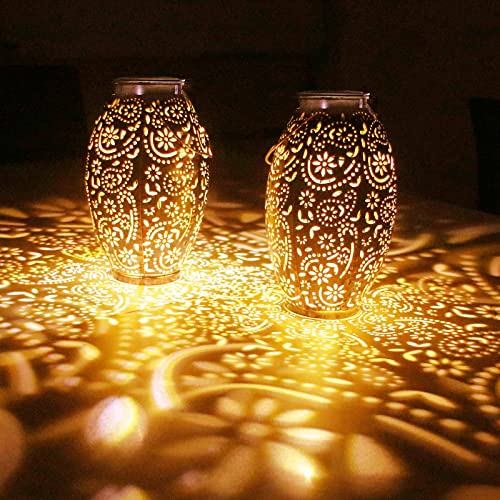 2 Pack Hanging Solar Lanterns Outdoor Lanterns Waterproof Decorative Garden Lights Retro Oval LED Lantern Lights for Table Patio Courtyard Party Pathway Walkway