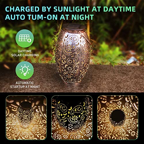 2 Pack Hanging Solar Lanterns Outdoor Lanterns Waterproof Decorative Garden Lights Retro Oval LED Lantern Lights for Table Patio Courtyard Party Pathway Walkway