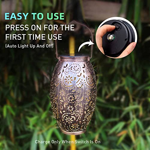 2 Pack Hanging Solar Lanterns Outdoor Lanterns Waterproof Decorative Garden Lights Retro Oval LED Lantern Lights for Table Patio Courtyard Party Pathway Walkway