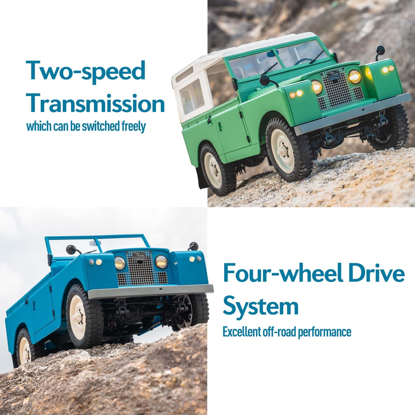 WOWRC FMS 1/12 Land Rover Series II RC Car,RC Crawler Pickups & Vans & Convertibles 3 in 1 with 2 Speed Transmission,4-Wheel Drive,LED Lights,RC Model for Adults,Green