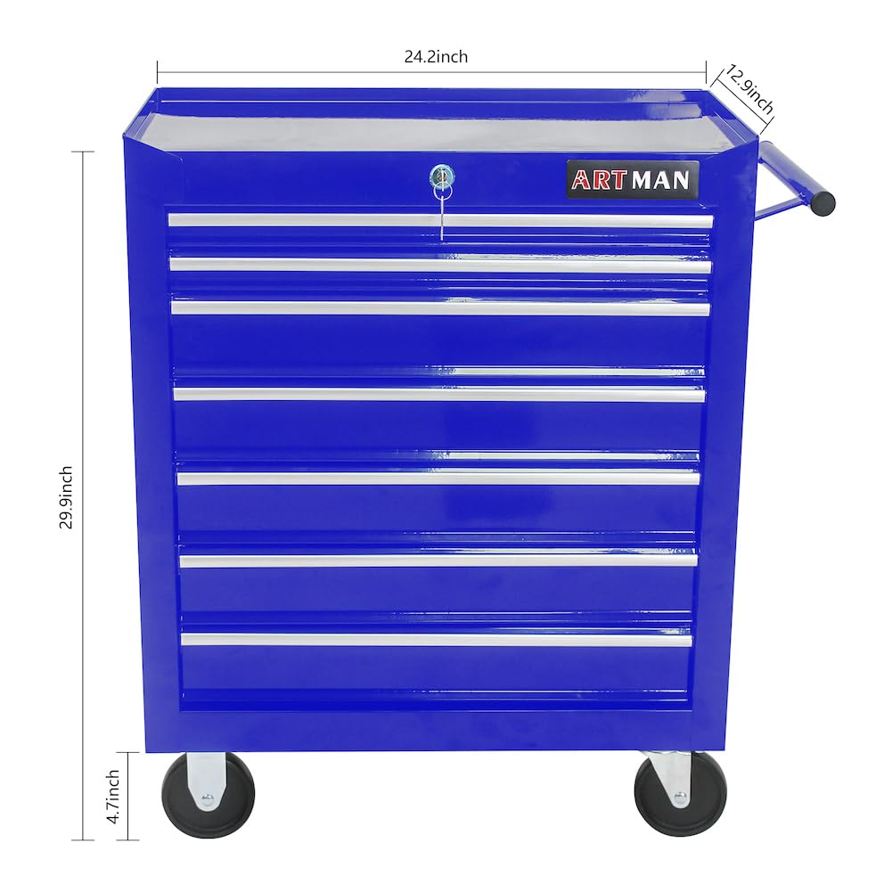 Rolling Tool Cart with Drawers and Wheels Mechanics Tool Cabinet Heavy Duty Lockable Tool Chest Multifunctional Tool Cart (7 Drawers, Blue)